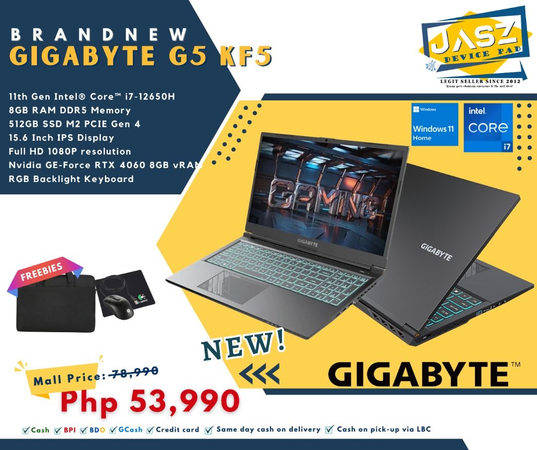 Gigabyte G5 KF5 i7 12th Gen 8GB RAM 512GB SSD 15.6 IPS FHD 1080P 144Hz ...