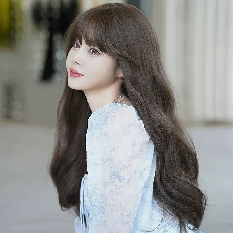 [INSTOCK] Korean Cold Brown Curly Wavy Airy Bangs Long Hair Wig ...