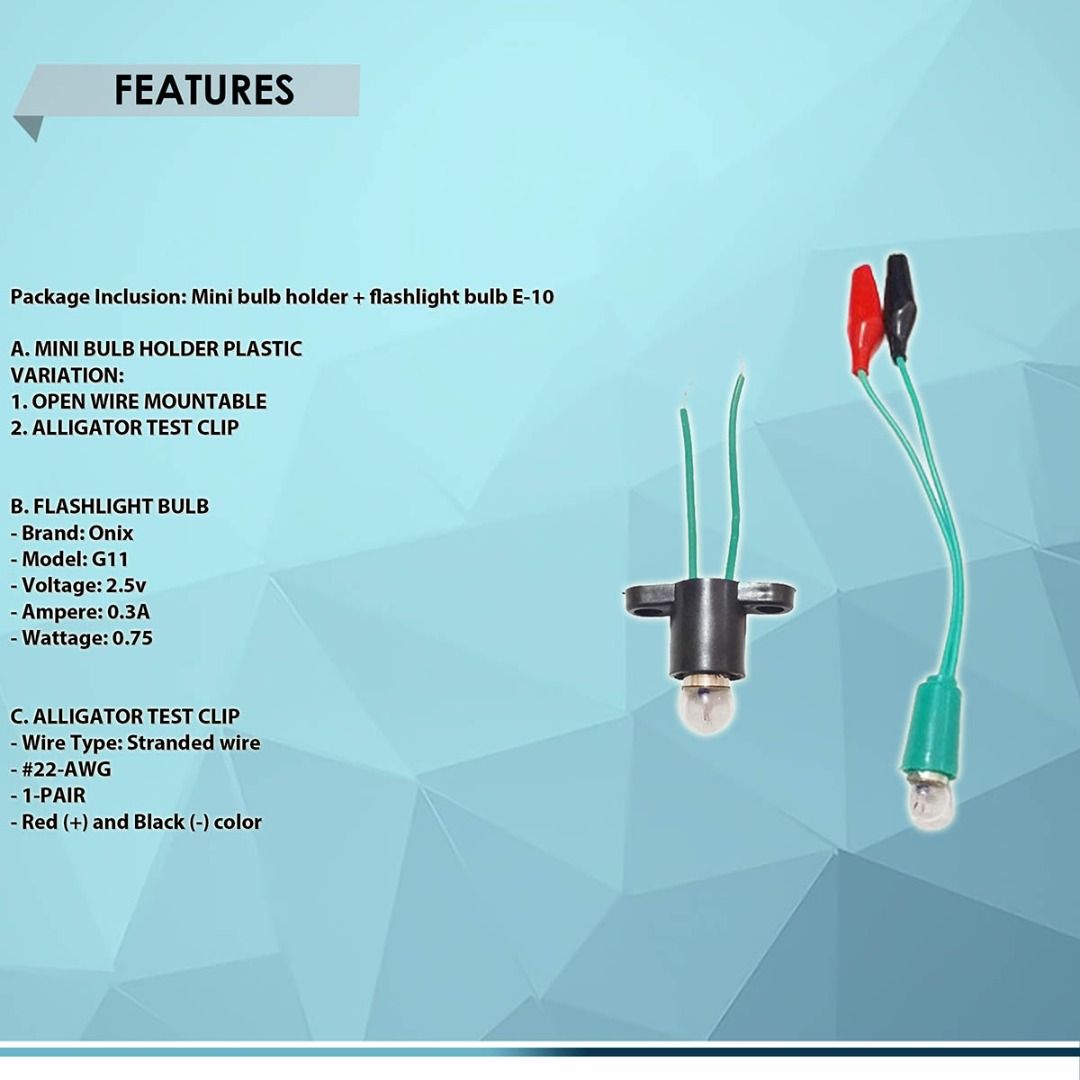 MINI BULB HOLDER + FLASHLIGHT BULB 2.5V E-10 PLASTIC SOCKET with WIRE ...