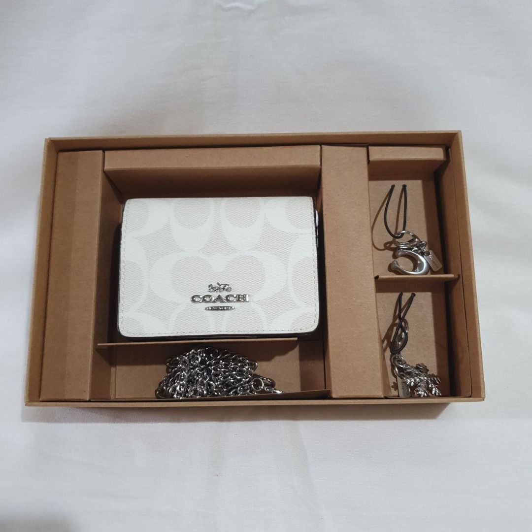 Coach Boxed Boxed Mini Wallet On A Chain In Signature Canvas - Silver ...