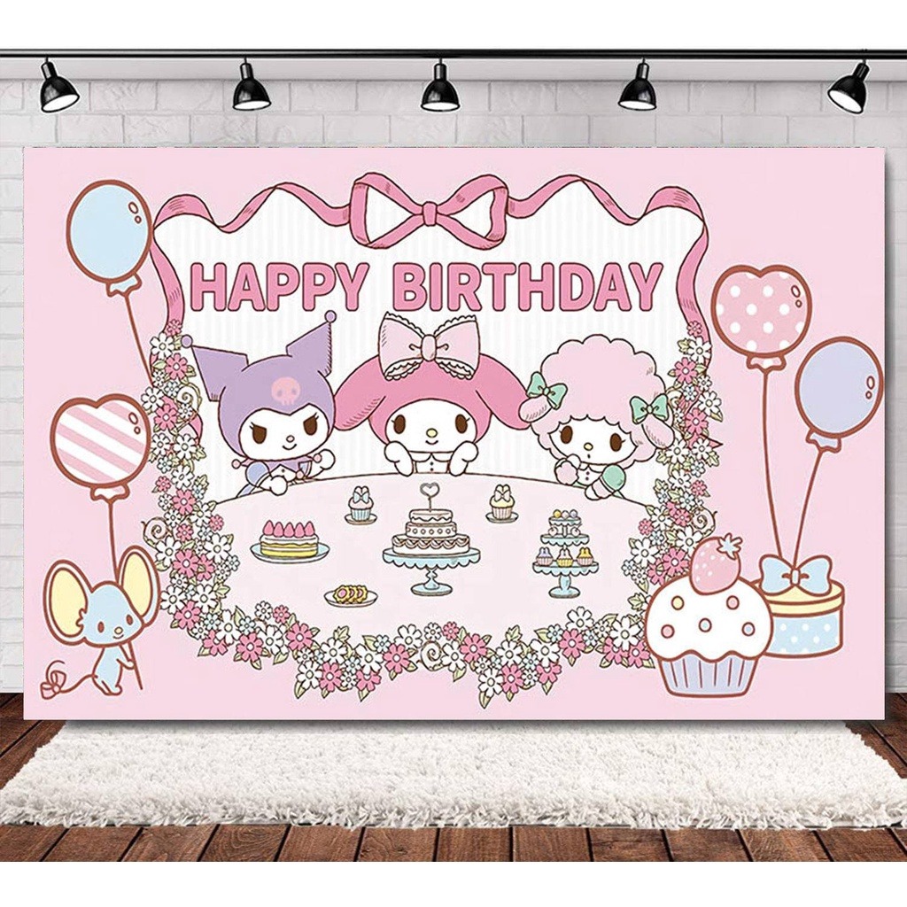 Kuromi & Melody Theme Backdrop 150cm x 100cm, Hobbies & Toys ...