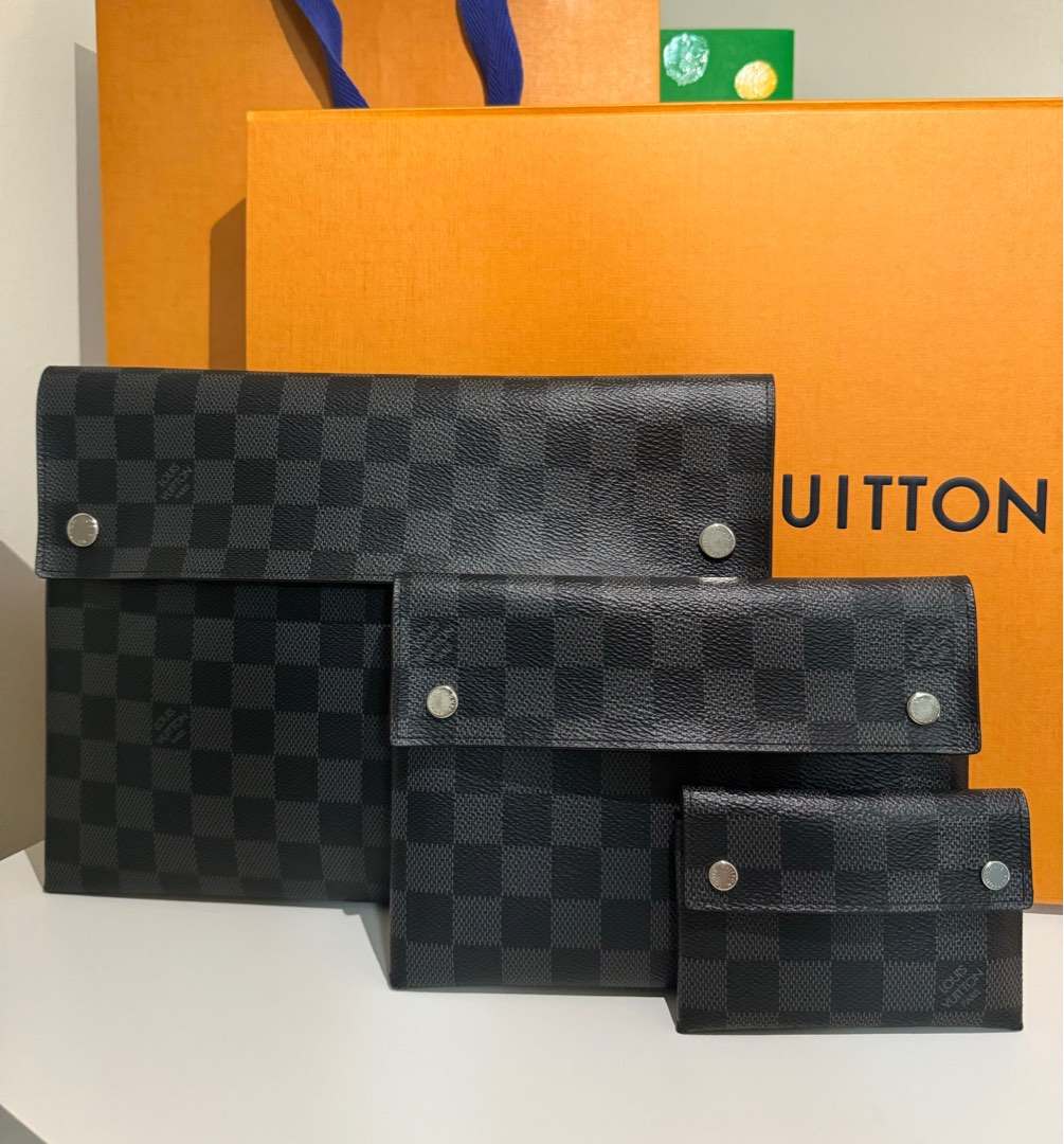 LOUIS VUITTON Alpha Triple Pochette Damier Graphite, Luxury, Bags ...
