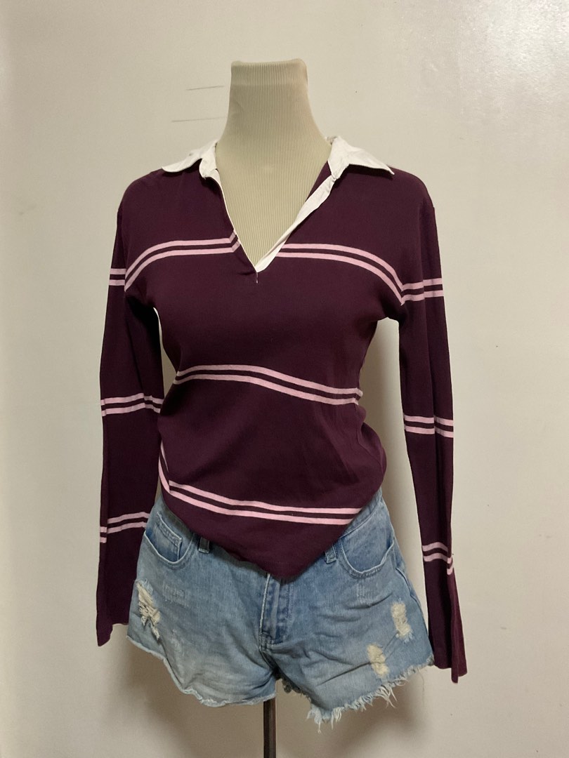 y2k maroon aeropostale slim dit high colar sweater, Women's Fashion ...