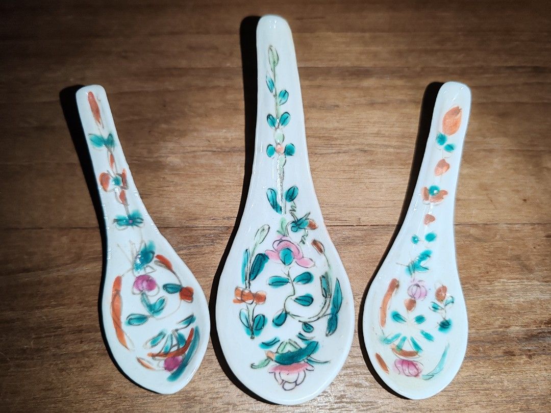 Antique Nyonya Peranakan Famile Rose Enameled Chinese Porcelain Spoons ...