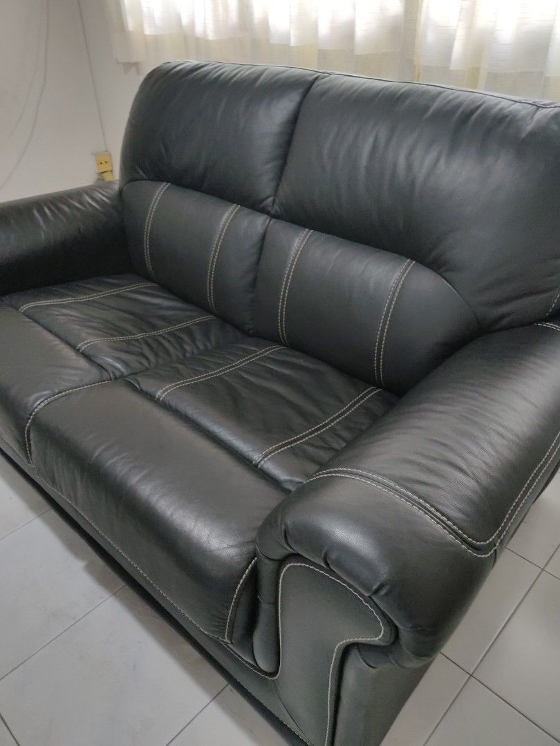 Black Leather Sofa with White Stitching