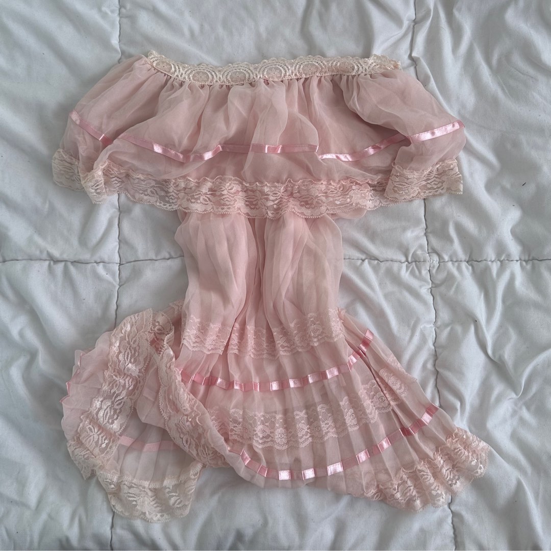 Himekaji core Rare Coquette Lolita pink flowy dainty off the shoulder ...