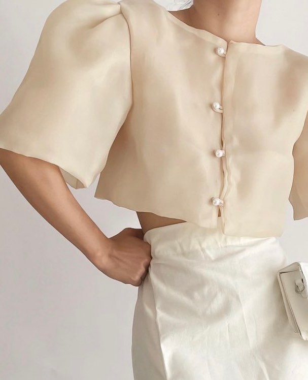 for rent: modern filipiniana kimona terno crop top in beige / ecru ...