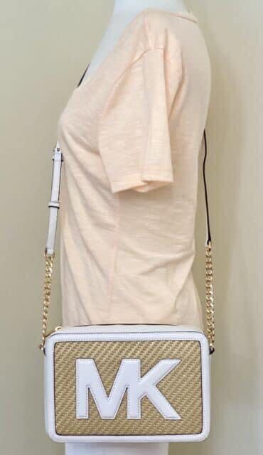 全新Michael kors Straw Python Capsule大logo草編斜背方型包, 名牌精品, 精品包與皮夾在旋轉拍賣