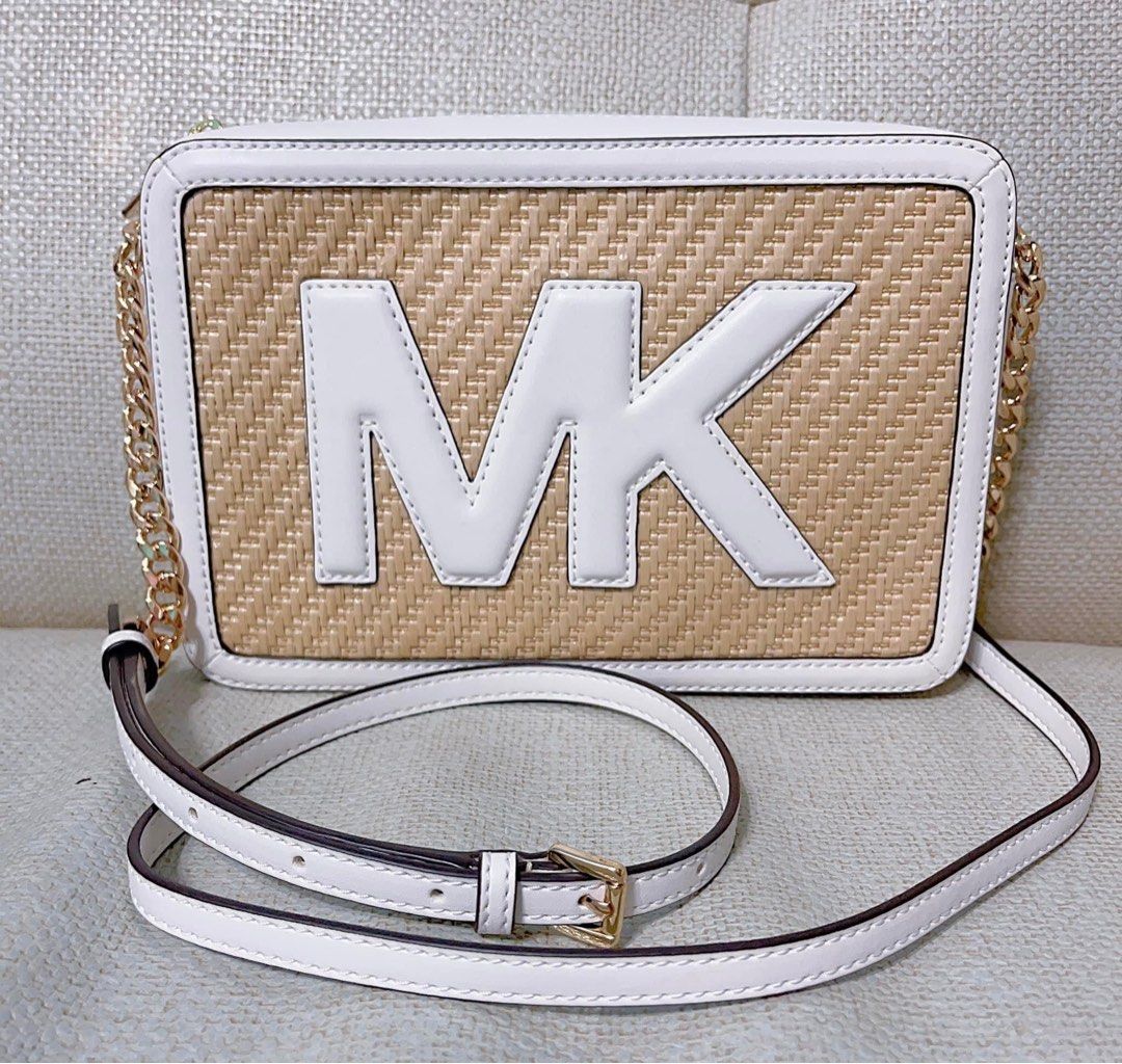 全新Michael kors Straw Python Capsule大logo草編斜背方型包, 名牌精品, 精品包與皮夾在旋轉拍賣