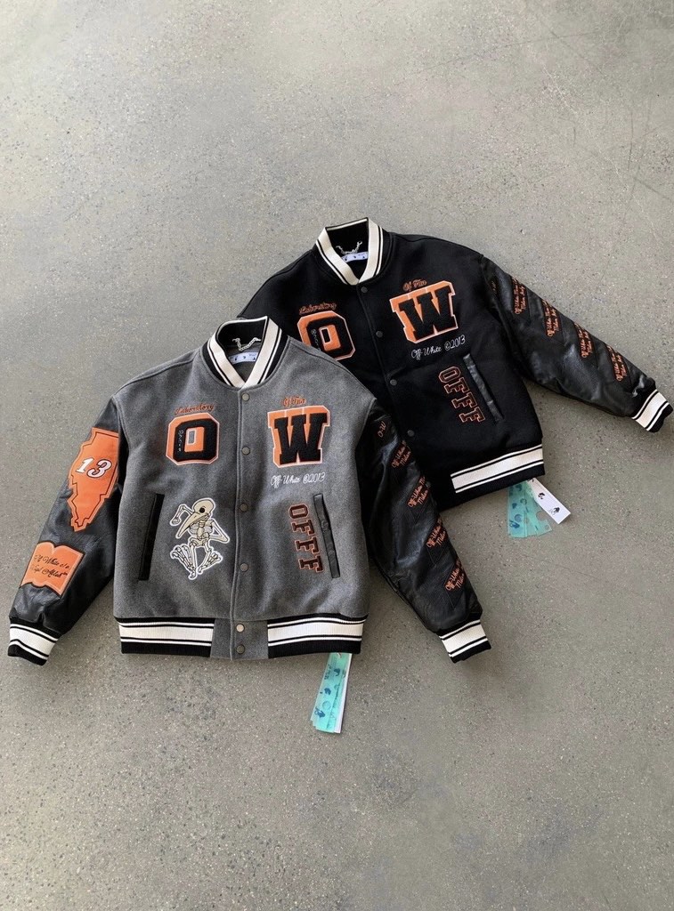 OFF-WHITE Patch Embellished Varsity Bomber Jacket, Men's Fashion, Coats ...