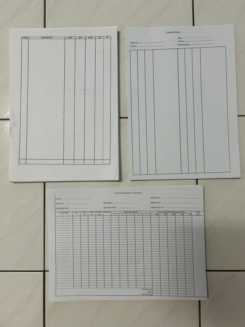 QS Bill of Quantities, Taking-off Paper, Reinforcement Schedule ...