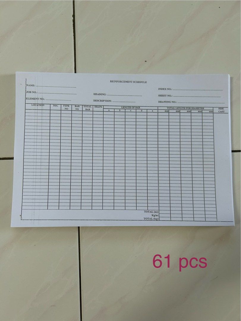 QS Bill of Quantities, Taking-off Paper, Reinforcement Schedule ...