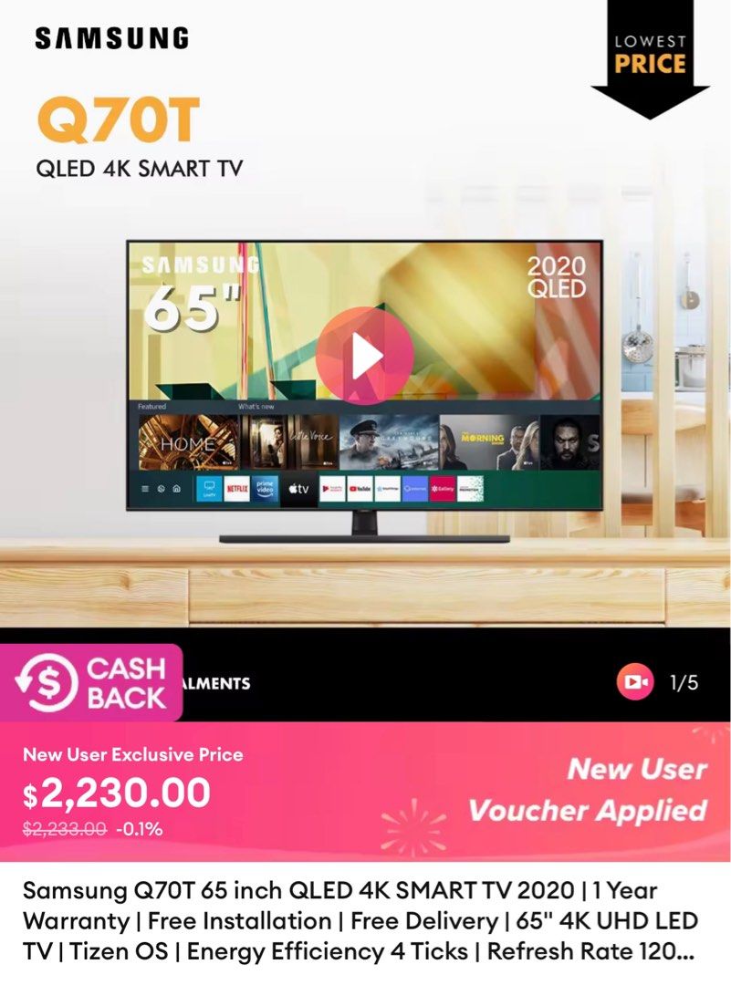 Samsung Q70T 65 inch QLED 4K SMART TV, TV & Home Appliances, TV ...
