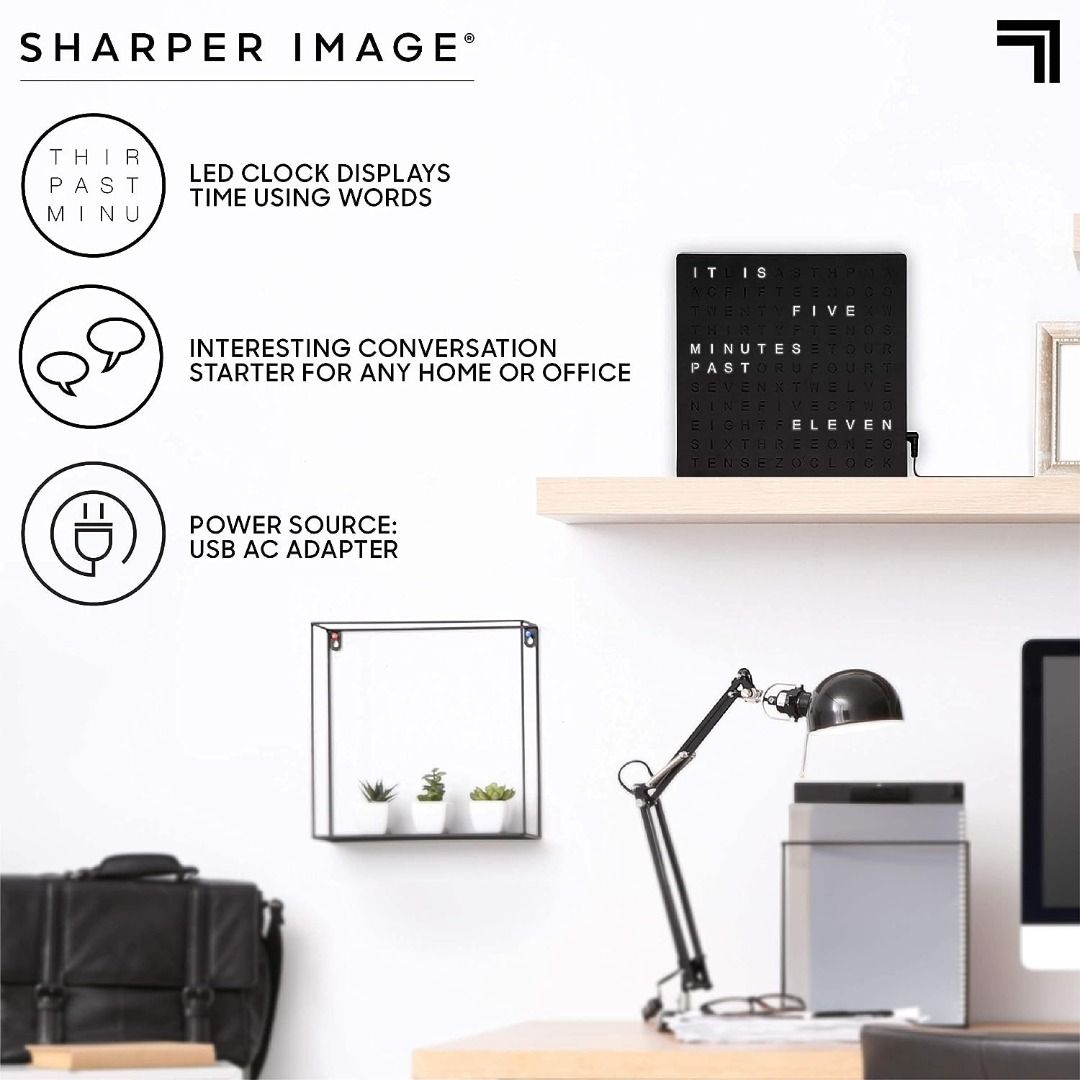 Sharper Image LED Light-Up Word Clock, 7.75" Modern Design, Furniture ...