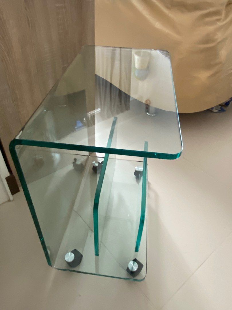 Tempered Glass Side Table w/ Wheels, Furniture & Home Living, Furniture ...