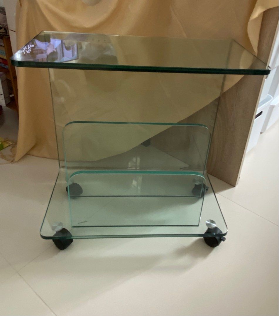 Tempered Glass Side Table w/ Wheels, Furniture & Home Living, Furniture ...