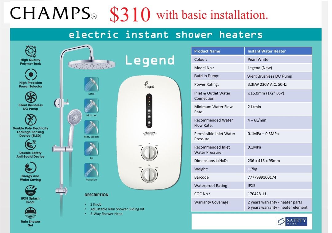 BTO Offer/BTO Special Promotion/Champs/Legend/instant water heater/rain ...