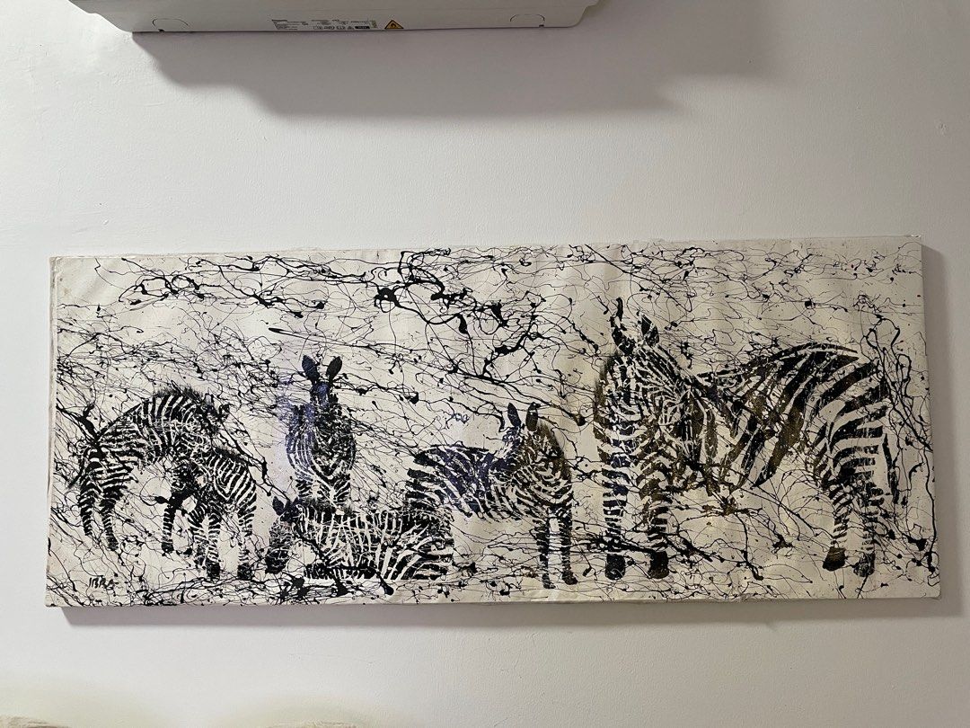 Zebra black and white oil painting frame, Furniture & Home Living, Home ...