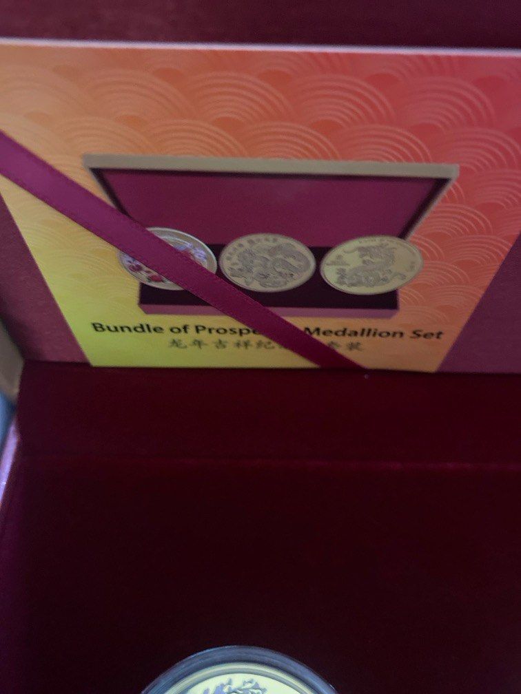 24k Gold Plated Dragon Year Bundle Of Prosperity Medallion Set Singapore Mint, Hobbies & Toys ...