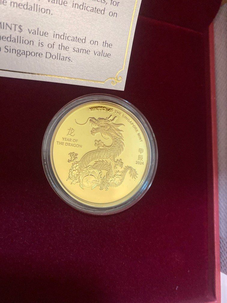 24k Gold Plated Dragon Year Bundle Of Prosperity Medallion Set Singapore Mint, Hobbies & Toys ...