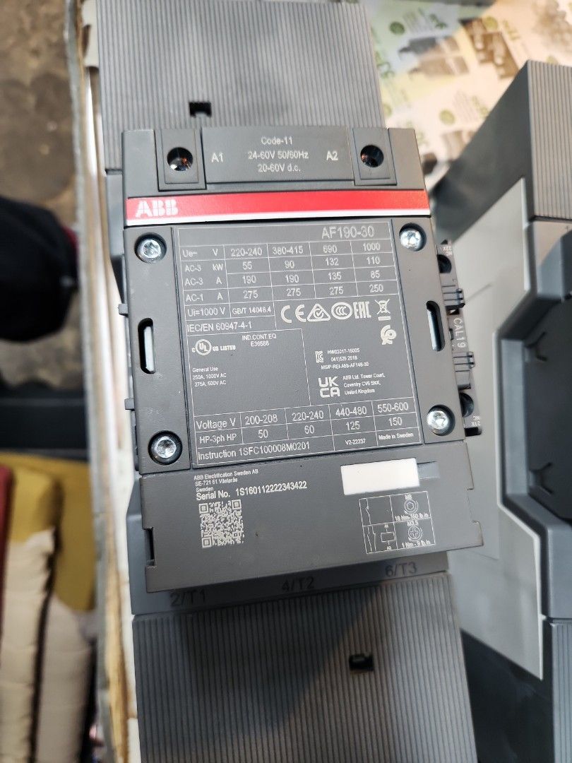 ABB CONTACTOR 24V AC DC (90KW 125HP), (55KW 75HP), (22KW 40HP), TV ...