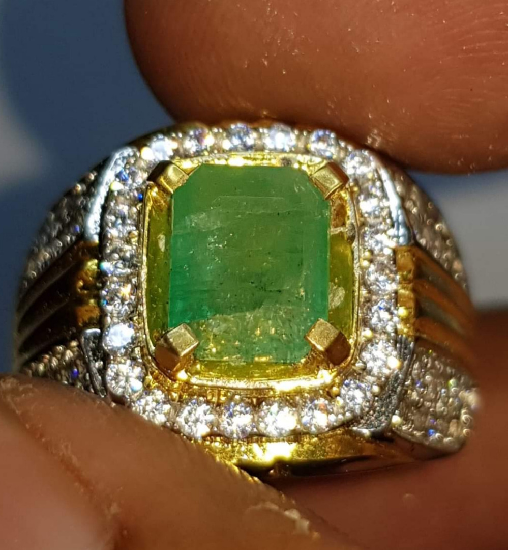 Batu Permata Natural Zamrud Emerald Beryl ZR015 Ikatan Perak HM Mewah ...