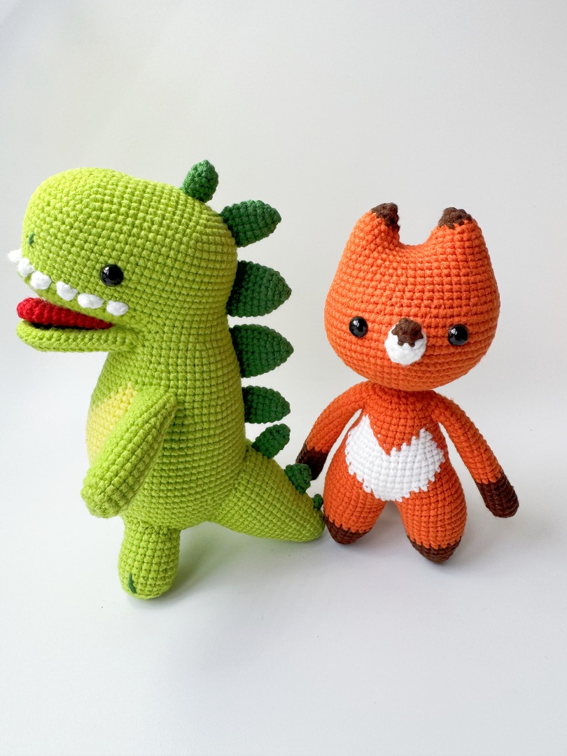 Crochet Fox Dinosaur Doll, Handmade Orange Fox, Amigurumi Dinosaur Doll ...