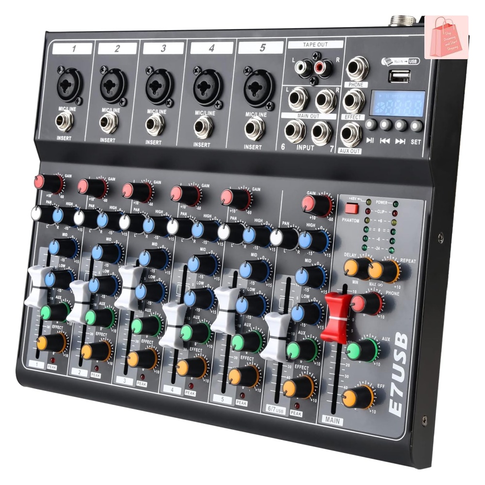 Dj Mixers 7 Channel Audio Mixer Sound Board with Bluetooth, Usb Audio ...