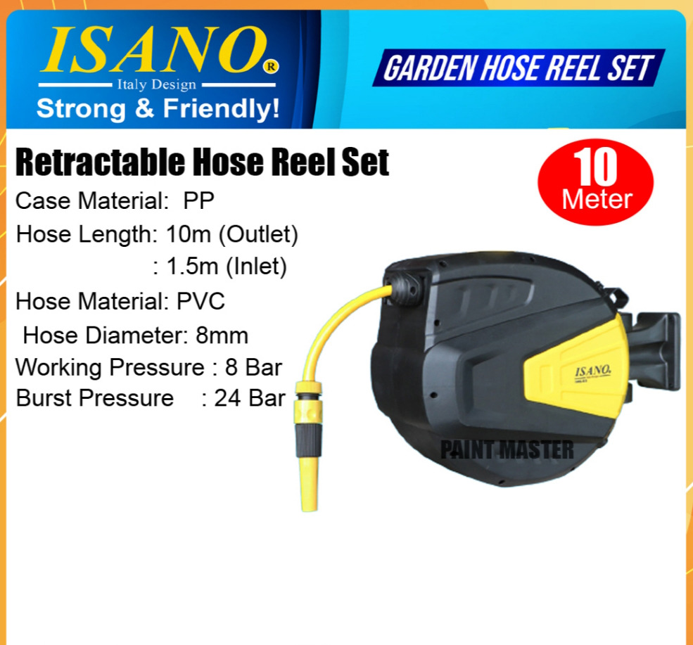 ISANO 10M Wall Mounted Automatic Reel Retractable Water Hose Reel Auto ...