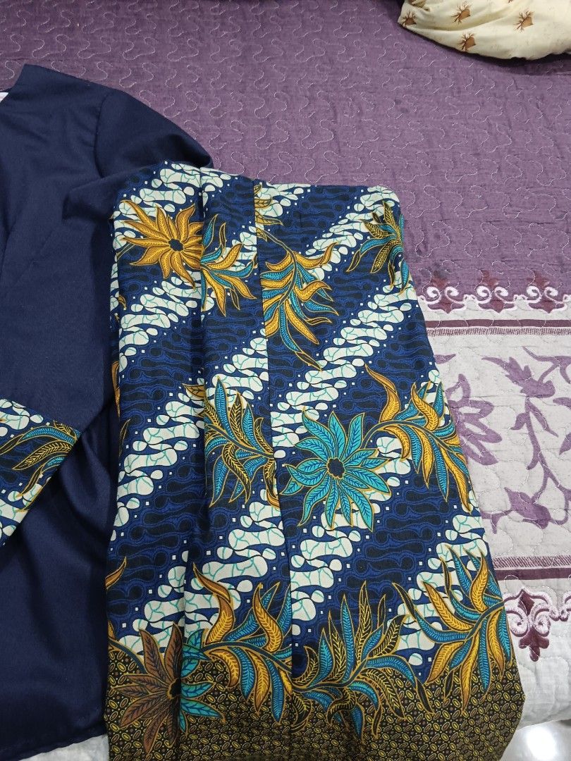 Kebaya kain instant navy blue, Women's Fashion, Muslimah Fashion, Baju ...