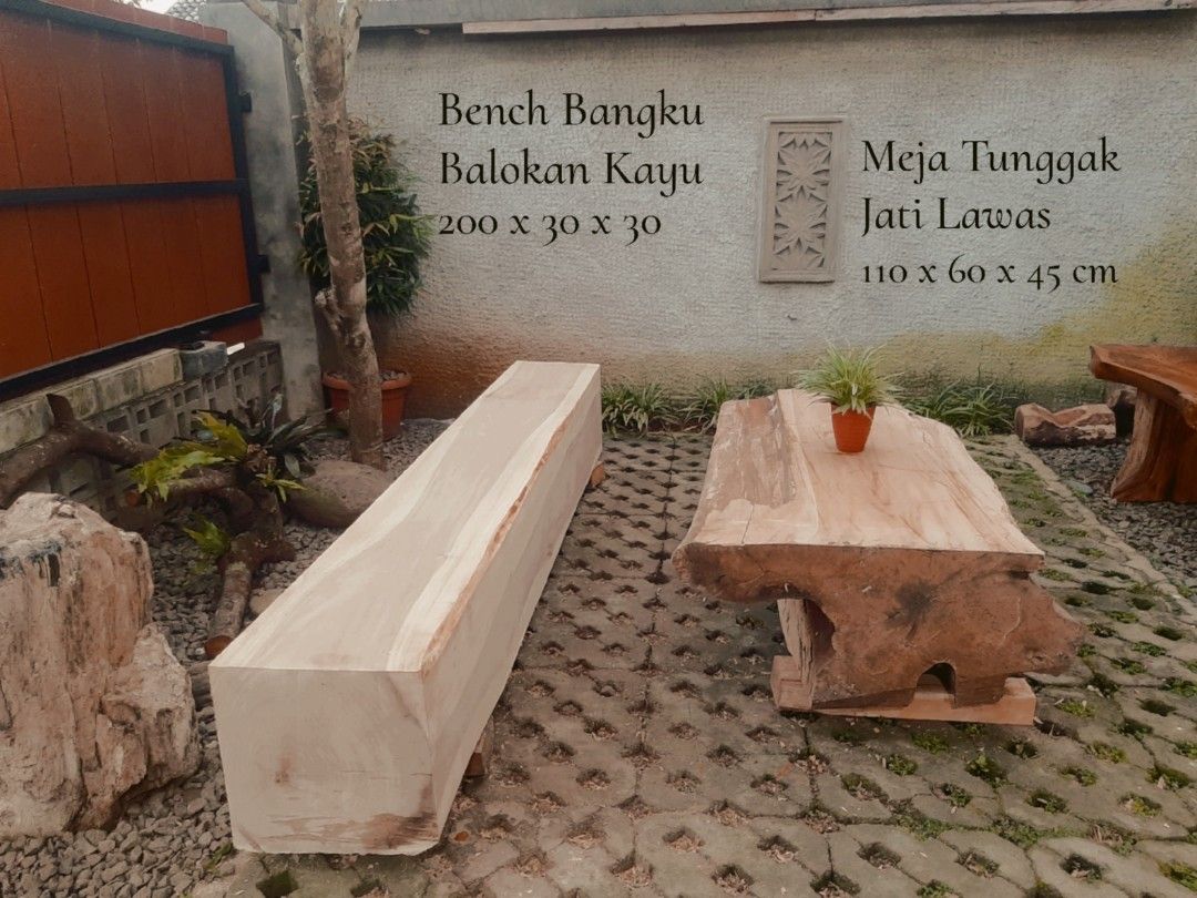 meja tunggak kayu jati lawas, Antik, Furnitur di Carousell