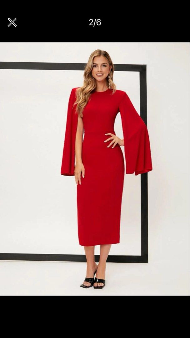 Red batwing elegant dress, Women's Fashion, Dresses & Sets, Dresses on ...