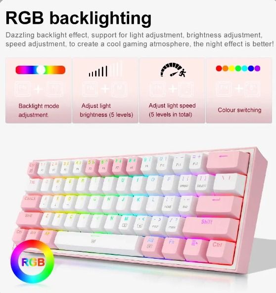 Redragon K617 FIZZ 60% Wired RGB Gaming Keyboard, 61 Keys Compact ...