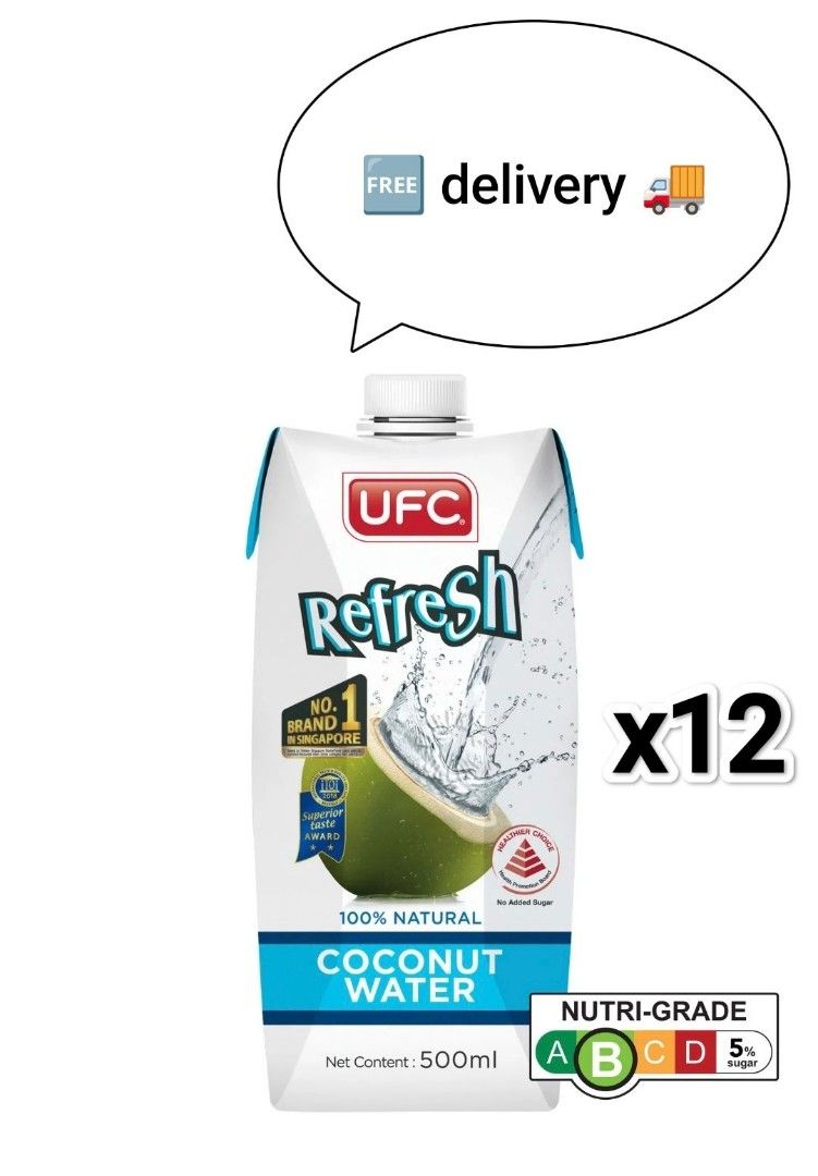 UFC Refresh 100% Coconut Water 500ML X 12 (TETRA), Food & Drinks ...
