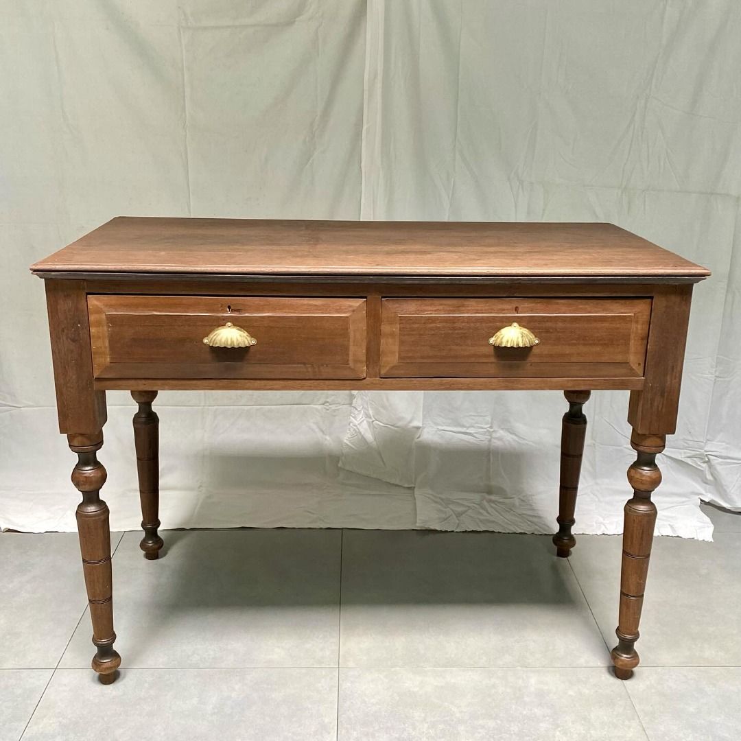 Vintage RESTORED Chengal Wood Writing Table Meja Kayu Antik, Furniture ...