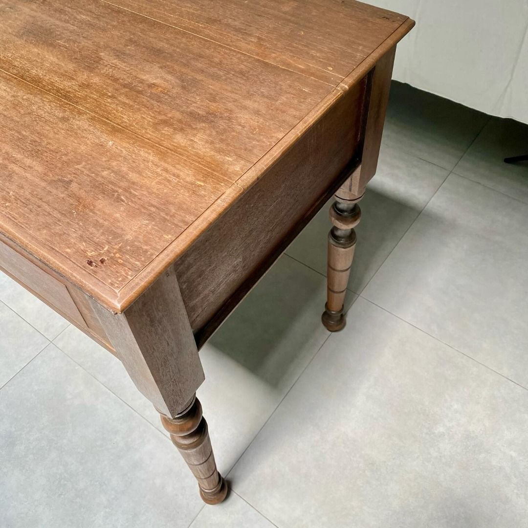 Vintage RESTORED Chengal Wood Writing Table Meja Kayu Antik, Furniture ...
