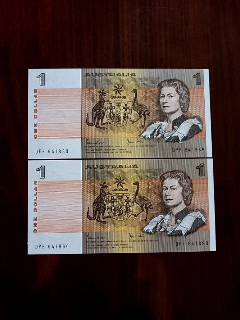 70-80s Australia 1 Dollar Note Mint Condition Running Number 2 Pcs $30 ...