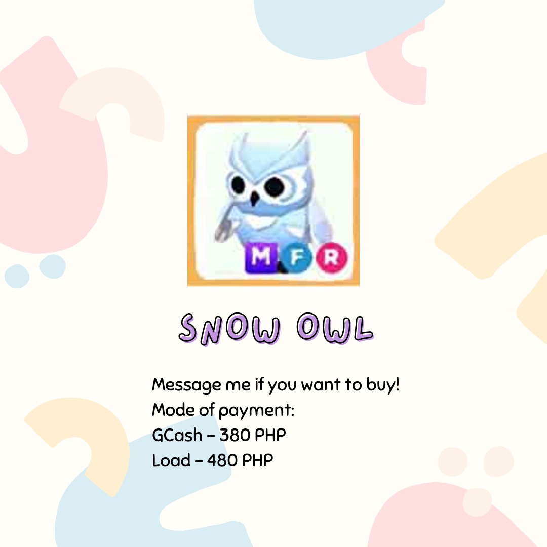 ADOPT ME MFR SNOW OWL (MEGA NEON FLY RIDE), Video Gaming, Video Games ...