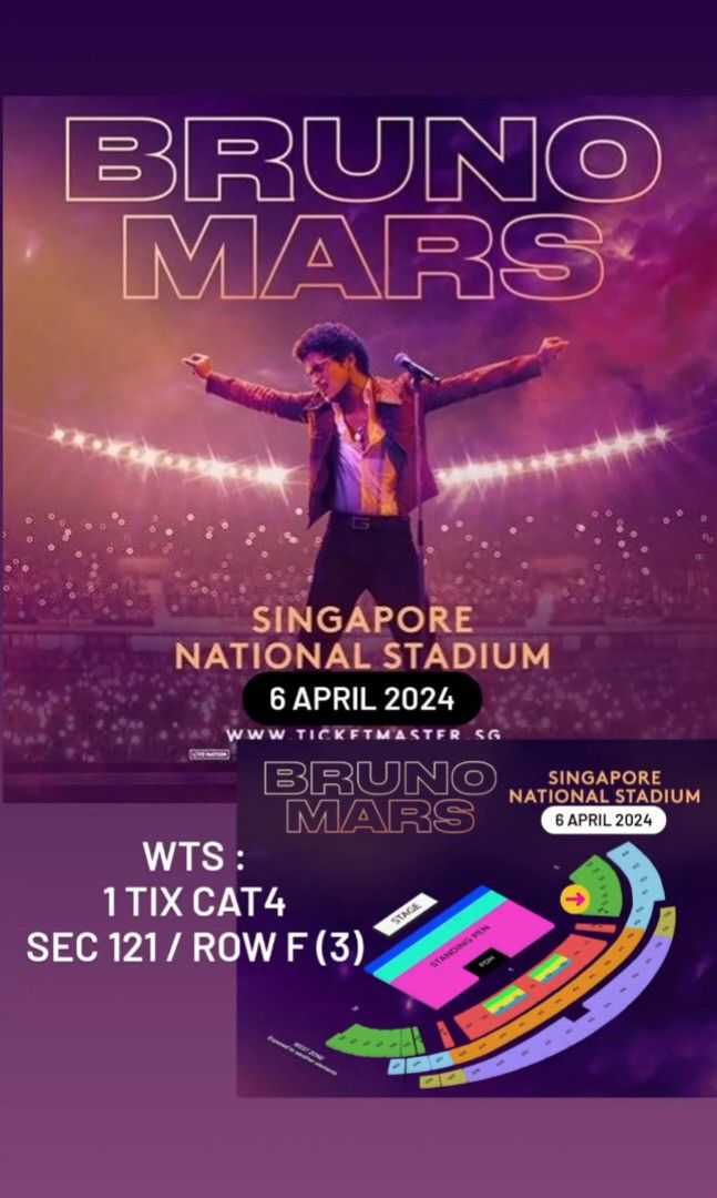 Bruno Mars Singapore 6 April 2024 Cat4 Tiket And Voucher Tiket Acara
