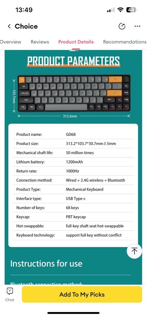 Darkflash GD68 Mechanical Keyboard 68 Keys Bluetooth USB Type-C Wired ...