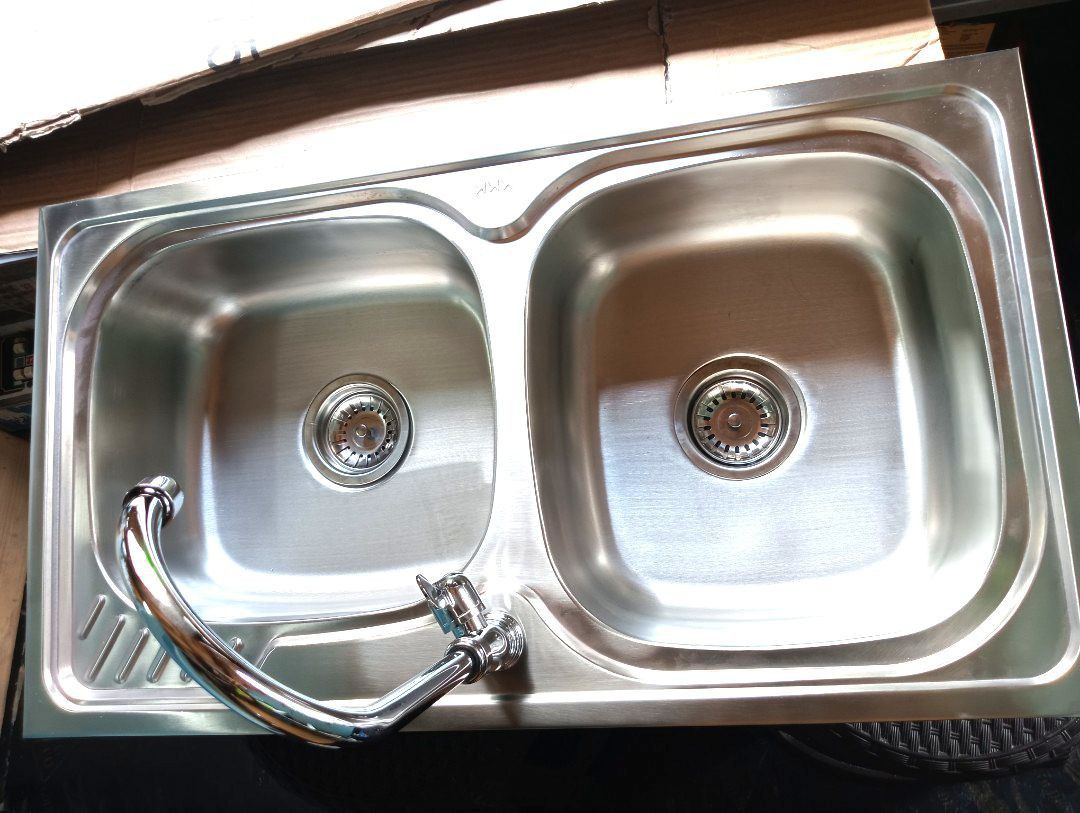 Double Tub stainless kitchen sink complete set, Furniture & Home Living ...
