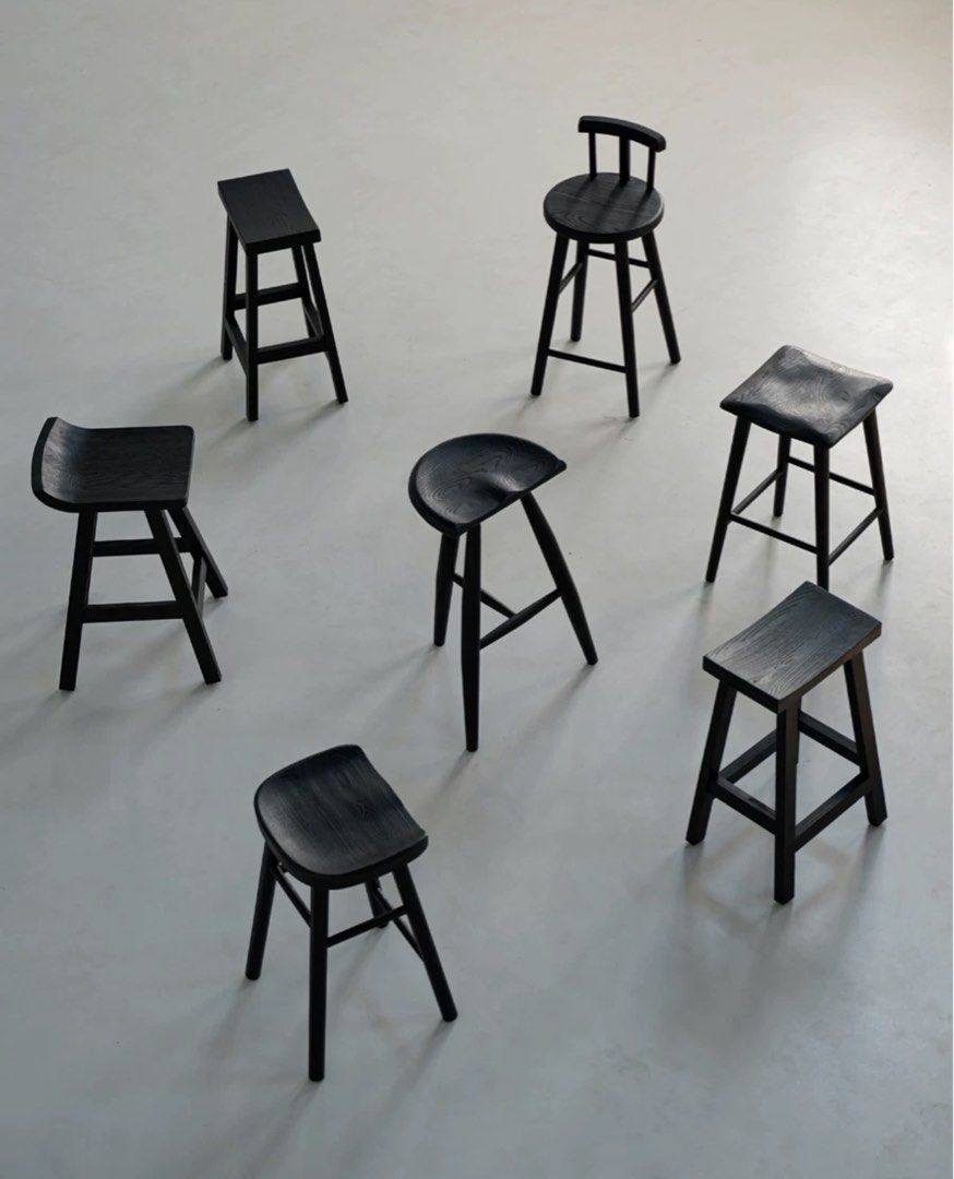 GEGEA Modern Black Solid Wood Stool, Furniture & Home Living, Furniture ...