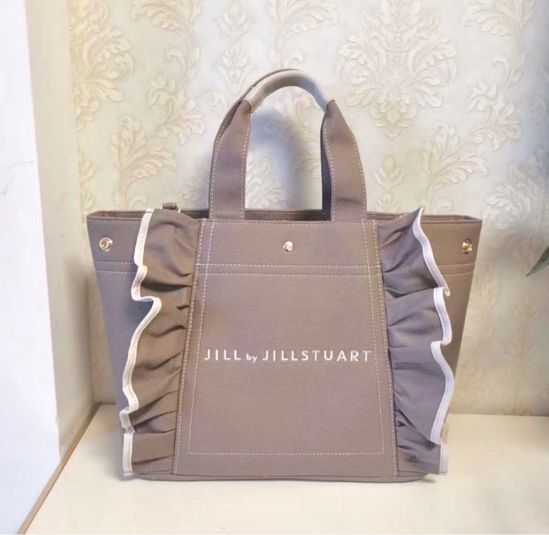 日本JILL by JILLSTUART 跳色側花邊帆 布托特包(大號)尾單, 她的時尚, 包包、錢包, 手拿包在旋轉拍賣