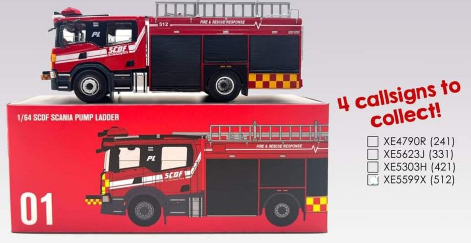 Scania SCDF Fire Engine / Fire Pump Ladder Scale 1/64, Hobbies & Toys ...