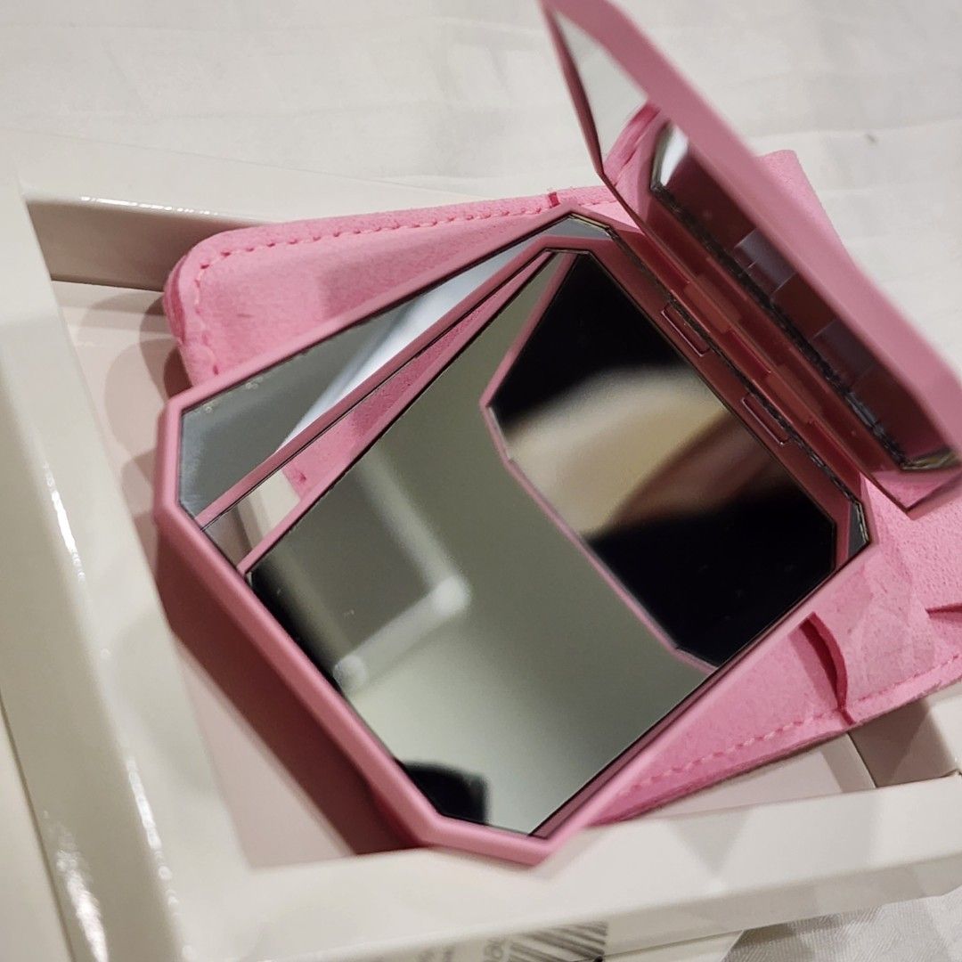 00176 Swarovski RARE Pink Compact Mirror with Pink Suede Pouch, Beauty ...