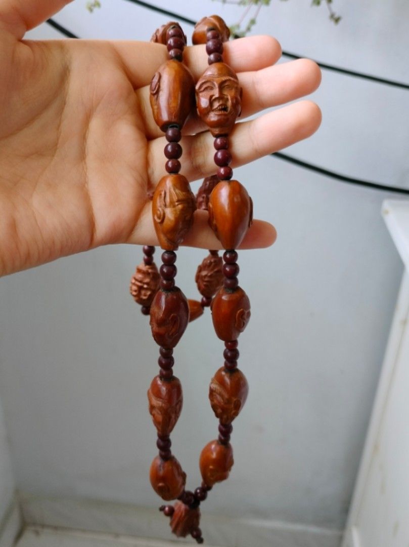 Antique 20 bead Hediao Nut Rosary, Olive Seed Carving Heads, Hediao ...