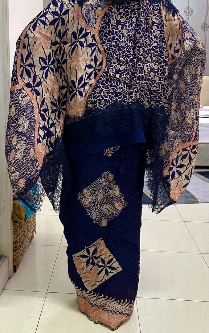 Batik vicose Baju raya design cantik color navy blue + peach color ...
