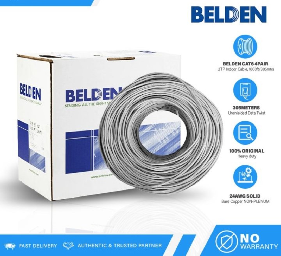 BELDEN CAT6 UTP CABLE 305M GRAY PURE COPPER, Computers & Tech, Parts ...