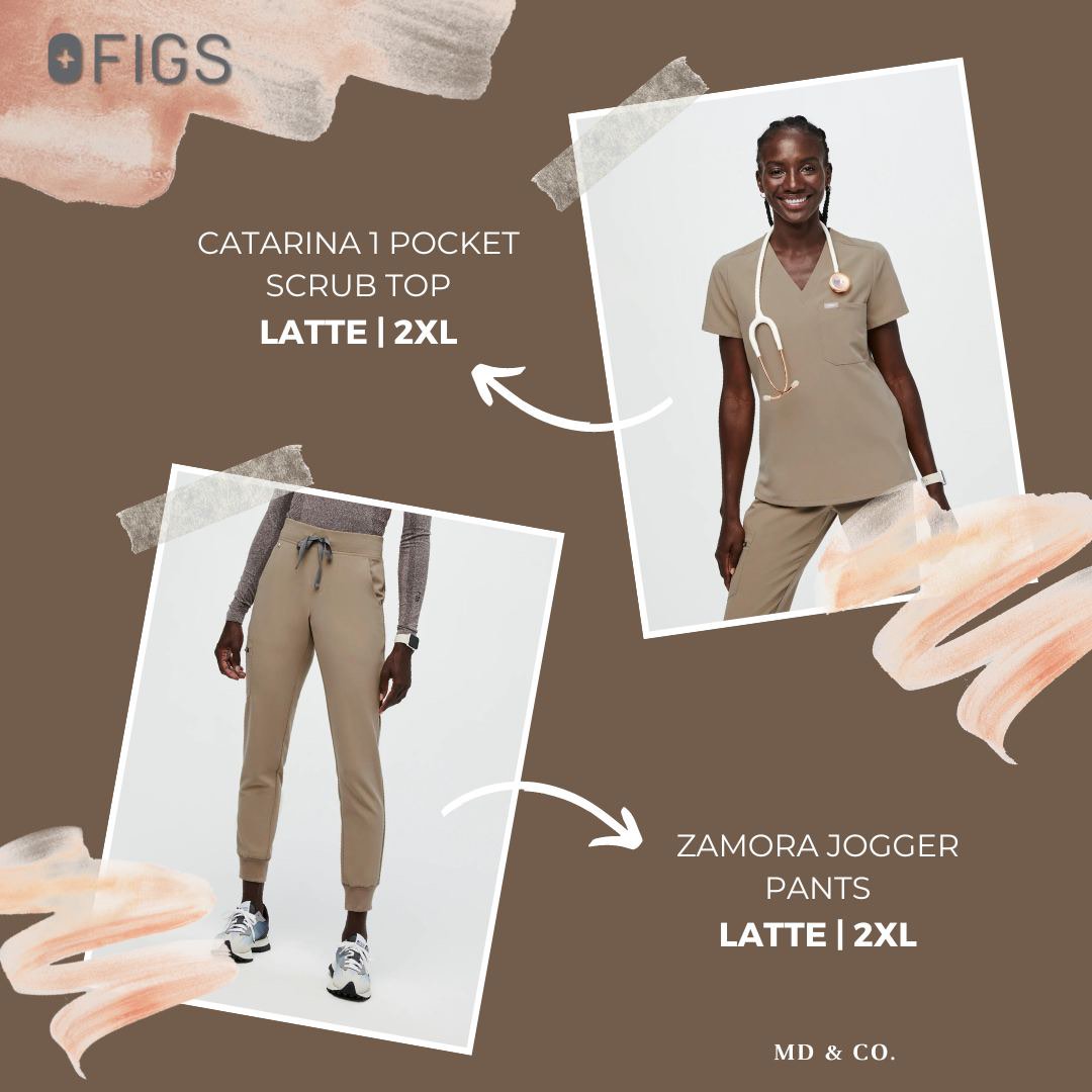 [SET] FIGS LATTE SCRUB SET CATARINA TOP & ZAMORA BOTTOM, Women's ...