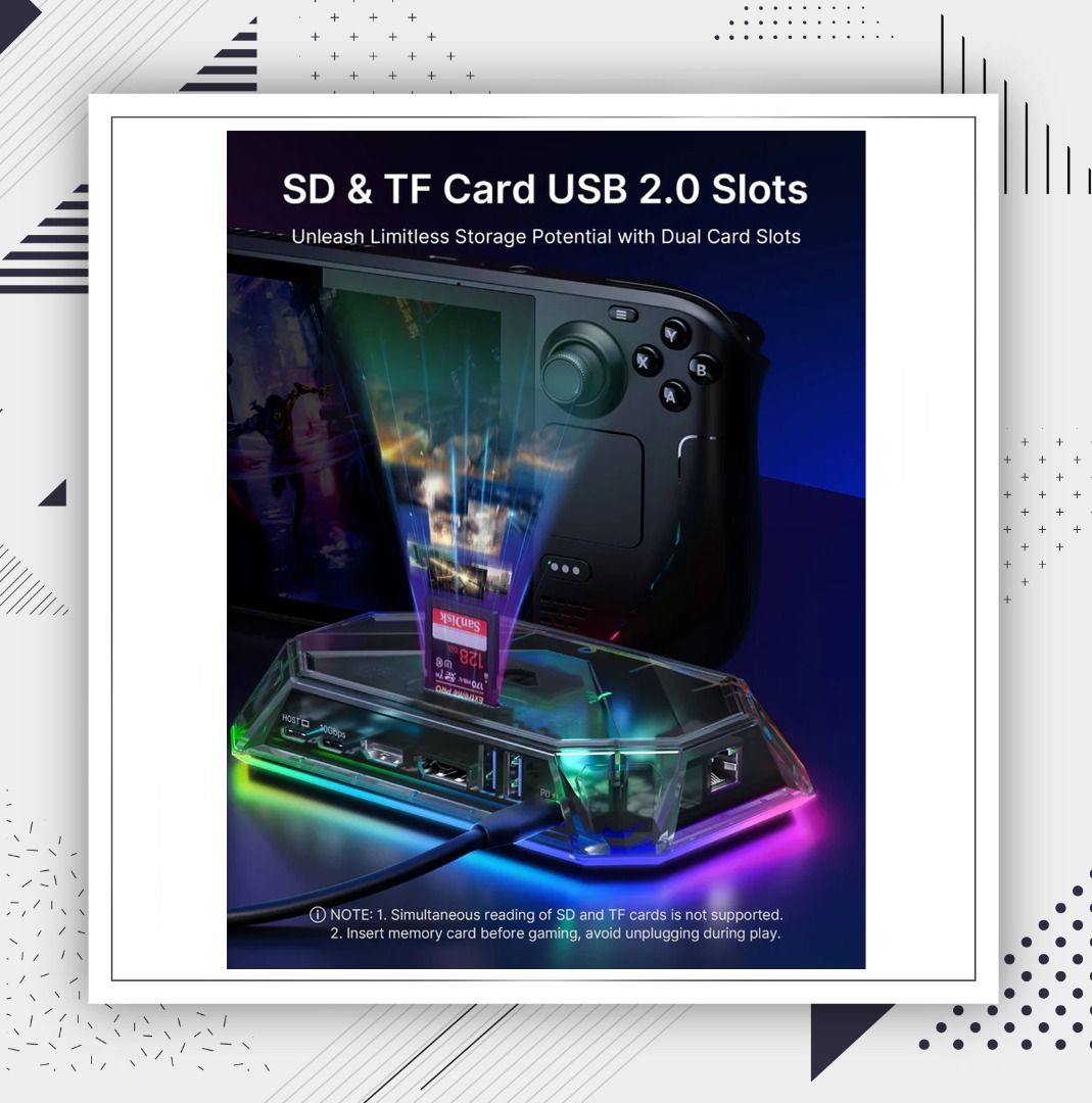 JSAUX RGB Docking Station - Transparent Edition for Valve Steam Deck / Asus ROG Ally / Lenovo ...